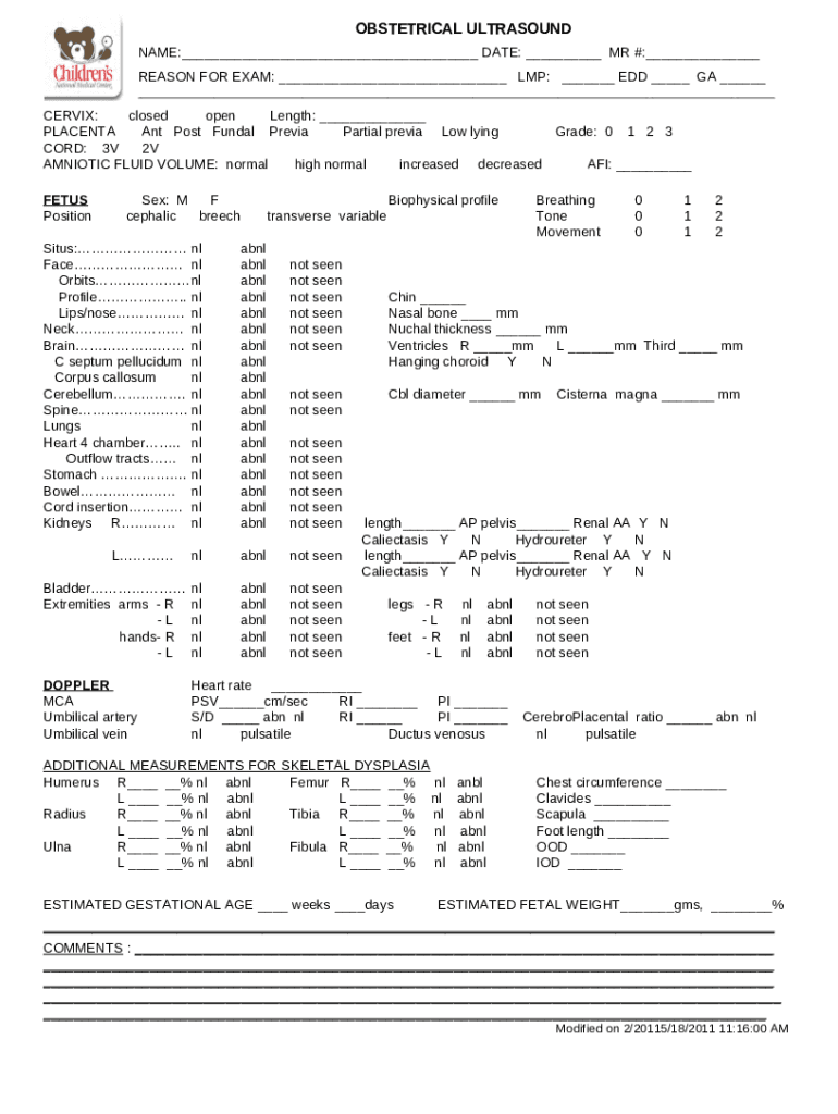 OBSTETRICAL ULTRASOUND Doc Template | pdfFiller
