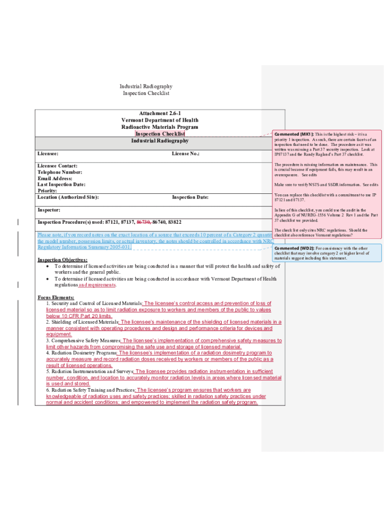 Fillable Online Industrial Radiography Inspection Checklist Attachment ...