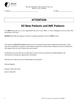 Fillable Online Fillable Online ATTENTION All New Patients and IME ...