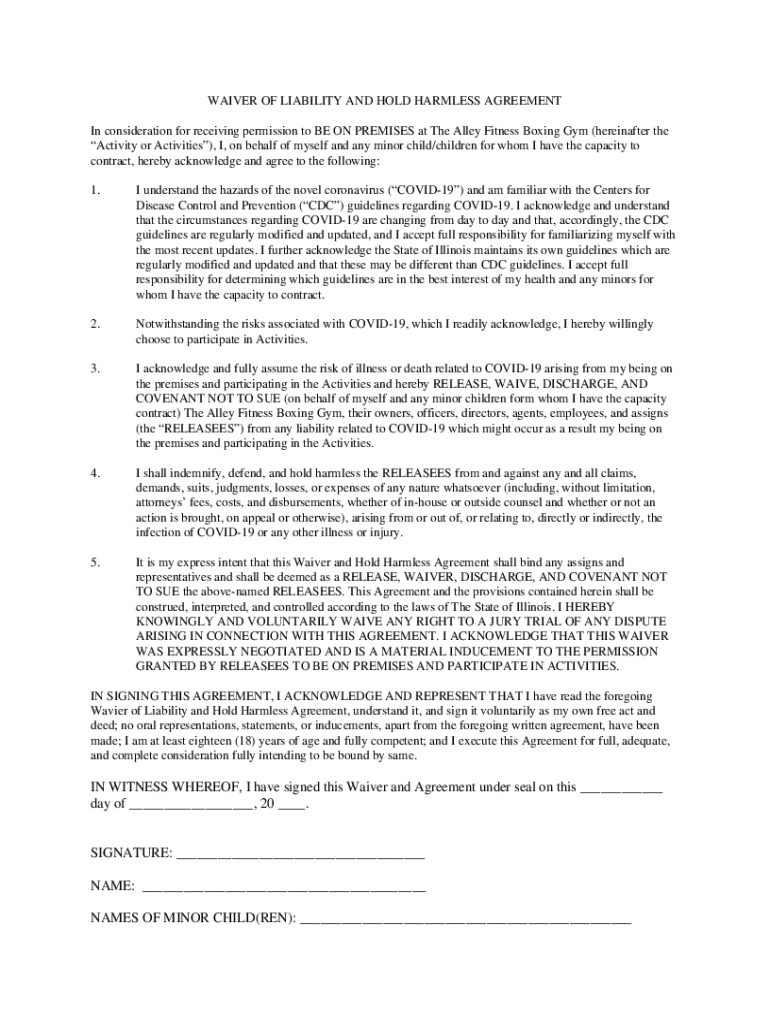 Waiver liability hold harmless form: Fill out & sign online | DocHub