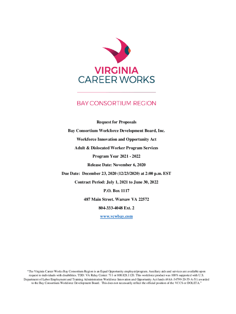 Fillable Online Request for Proposals - Virginia Career Works Bay ...