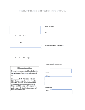 Fillable Online www.alleghenycourts.usdownloadsCivilInstructions for Motion to File Late Appeal ...