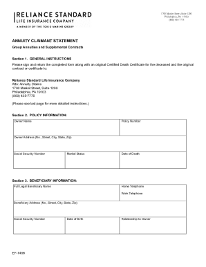 Fillable Online www.reliancestandard.comSiteDatadocsANNUITY CLAIMANT ...