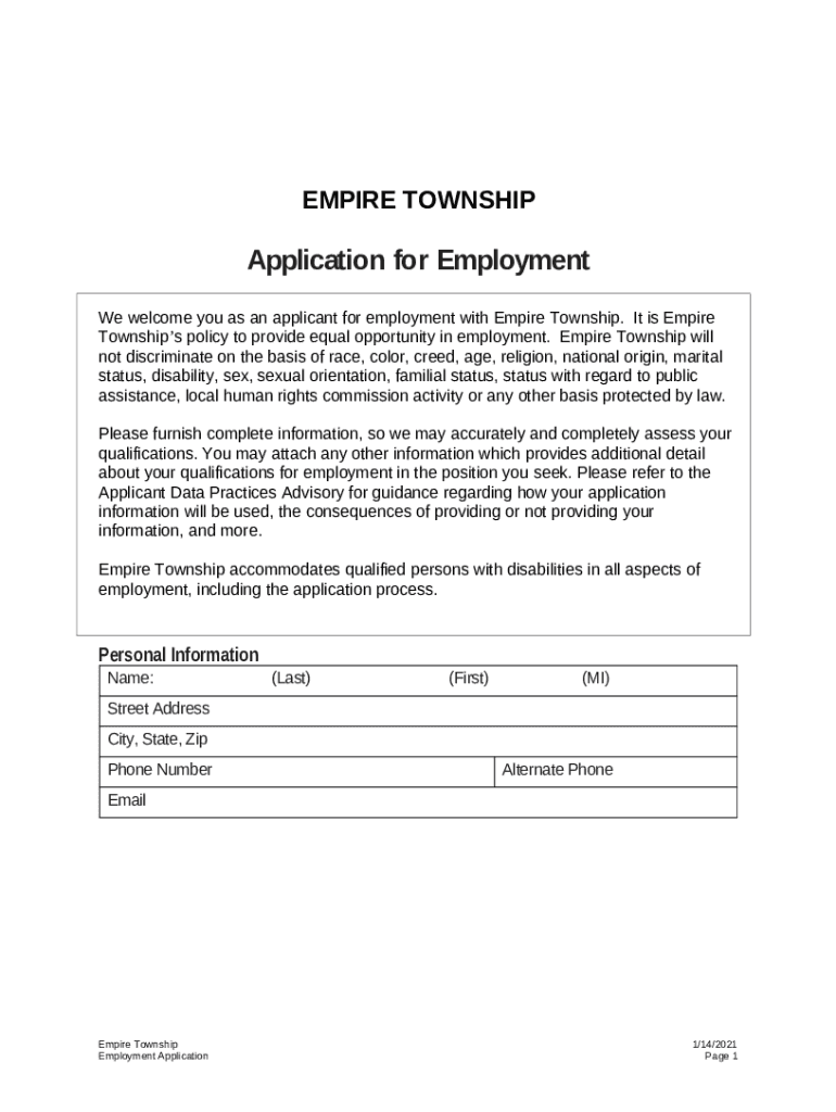 Applications and s - Empire Township Doc Template | pdfFiller