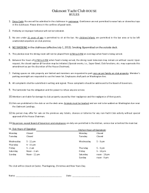 Fillable Online Oakmont Yacht Club HOUSE RULES Fax Email Print - pdfFiller