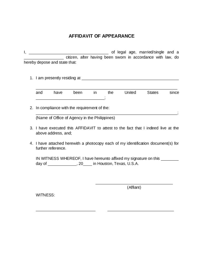 Affidavit for SSS Certificate of Appearance Doc Template | pdfFiller