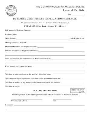 Fillable Online The Commonwealth of Massachusetts BUSINESS CERTIFICATE ...