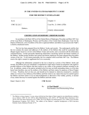 Fillable Online CMC- Certification of Creditor Matrix v1 Fax Email ...