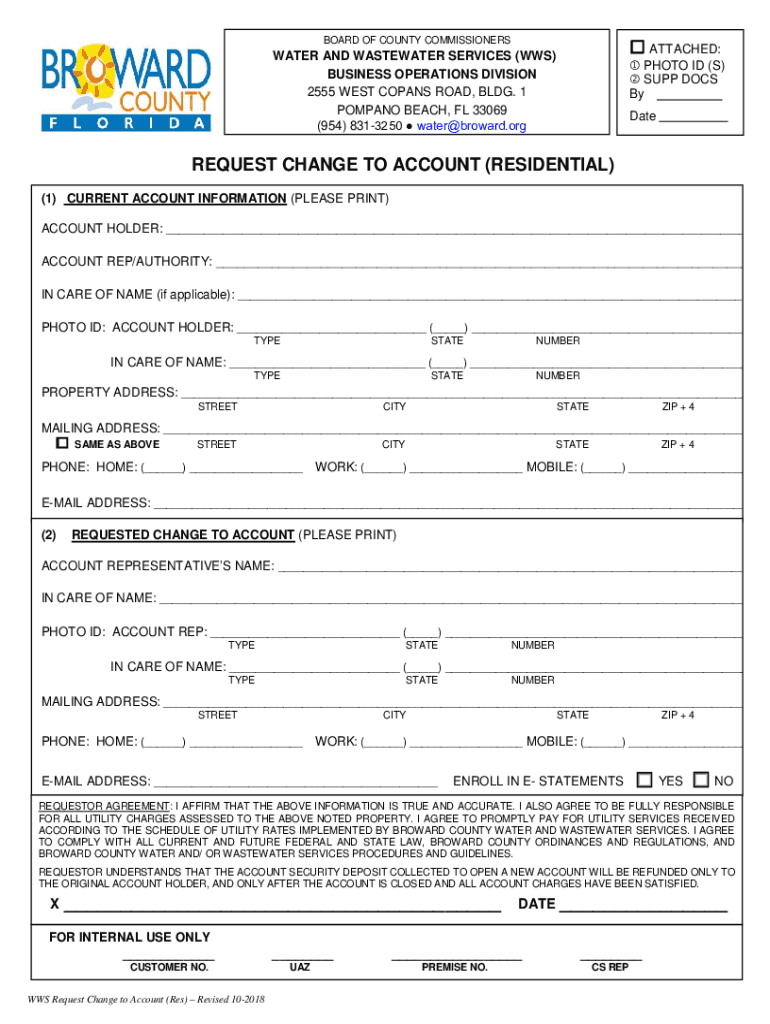 Fillable Online guideline: request change to utility account - Broward ...