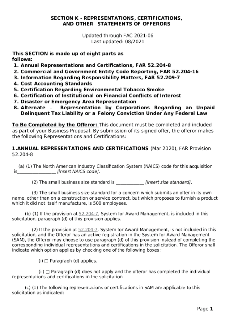 PART IV: REPRESENTATIONS AND INSTRUCTIONS SECTION K ... - oamp od nih ...