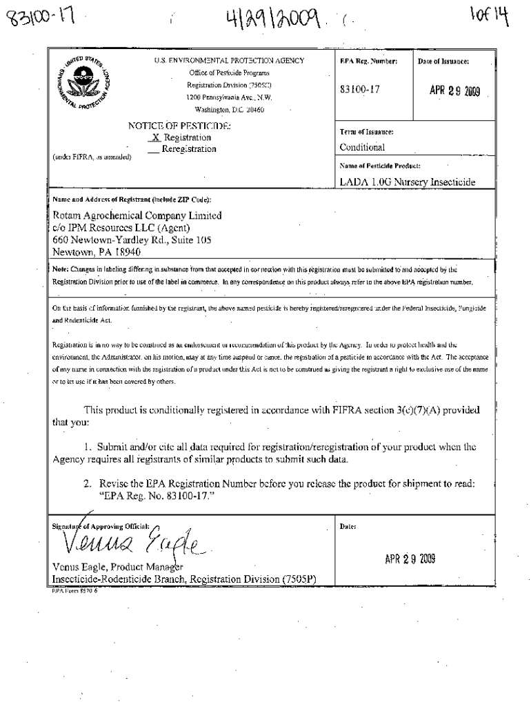 Fillable Online U.S. EPA, Pesticide Product Label, LADA 1.O G NURSERY ...