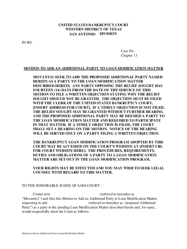 Fillable Online LMP Form 2 - Motion to Add Additional Party to Loan ...