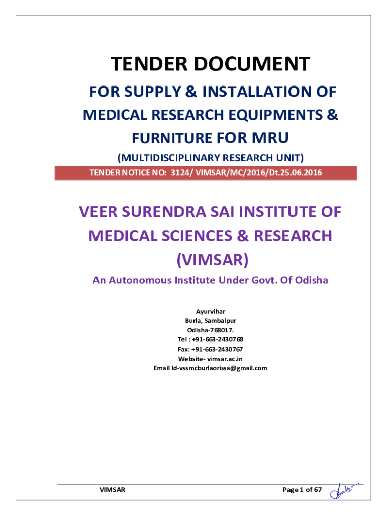 Fillable Online Tender Document for MRU with Revised Specifications Fax ...