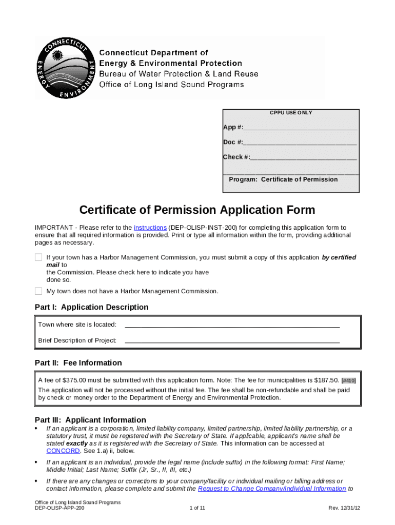 Certificate of Permission Application . permits Doc Template | pdfFiller