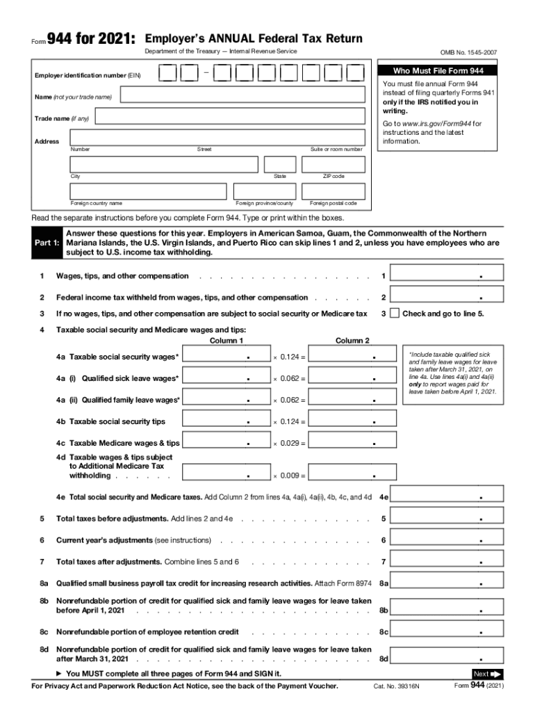2021 Form IRS 944 Fill Online Printable Fillable Blank PdfFiller 2021 Form IRS 944 Fill Online Printable Fillable Blank PdfFiller