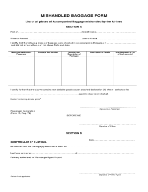 Fillable Online www.customs.gov.lccustoms-formsmishandled-baggage ...