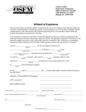 Fillable Online www.ncosfm.govmedia1260Proof of Insurance Affidavit Fax ...