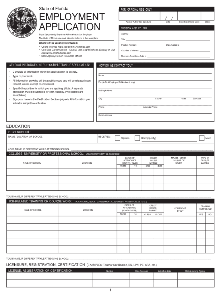 Fillable Online www.floridajobs.orgformspersonnelState of Florida ...