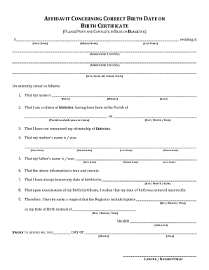 Fillable Online AFFIDAVIT for Correct Date on Birth Certificate Fax ...
