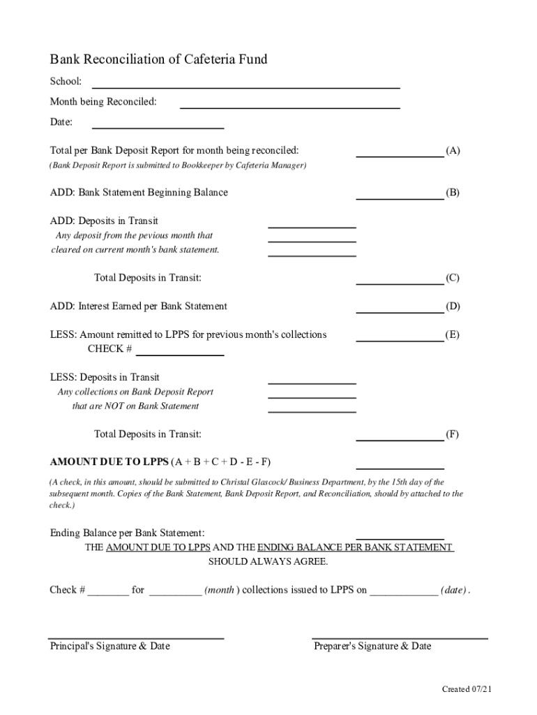Fillable Online springhs lpsb Bank Recon Template for Cafeteria ...