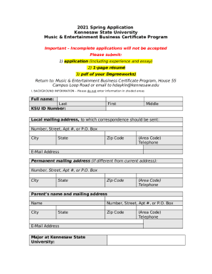 Kennesaw State University Application Requirements Doc Template | pdfFiller