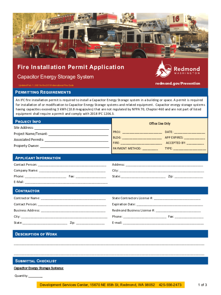Fillable Online Fire Installation Permit Application - Capacitor Energy ...