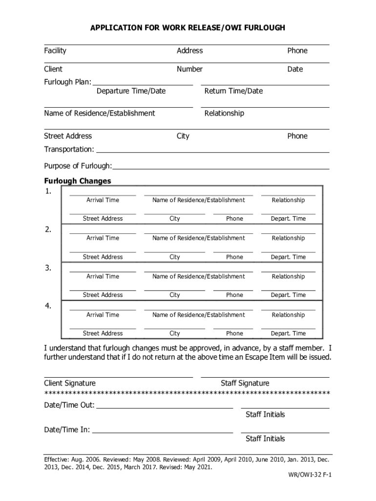 Fillable Online www.bop.govpolicyformsFURLOUGH APPLICATION - APPROVAL ...