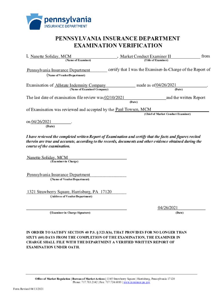 Fillable Online PA Insurance Department Exam Finds Violations with UPMC ...