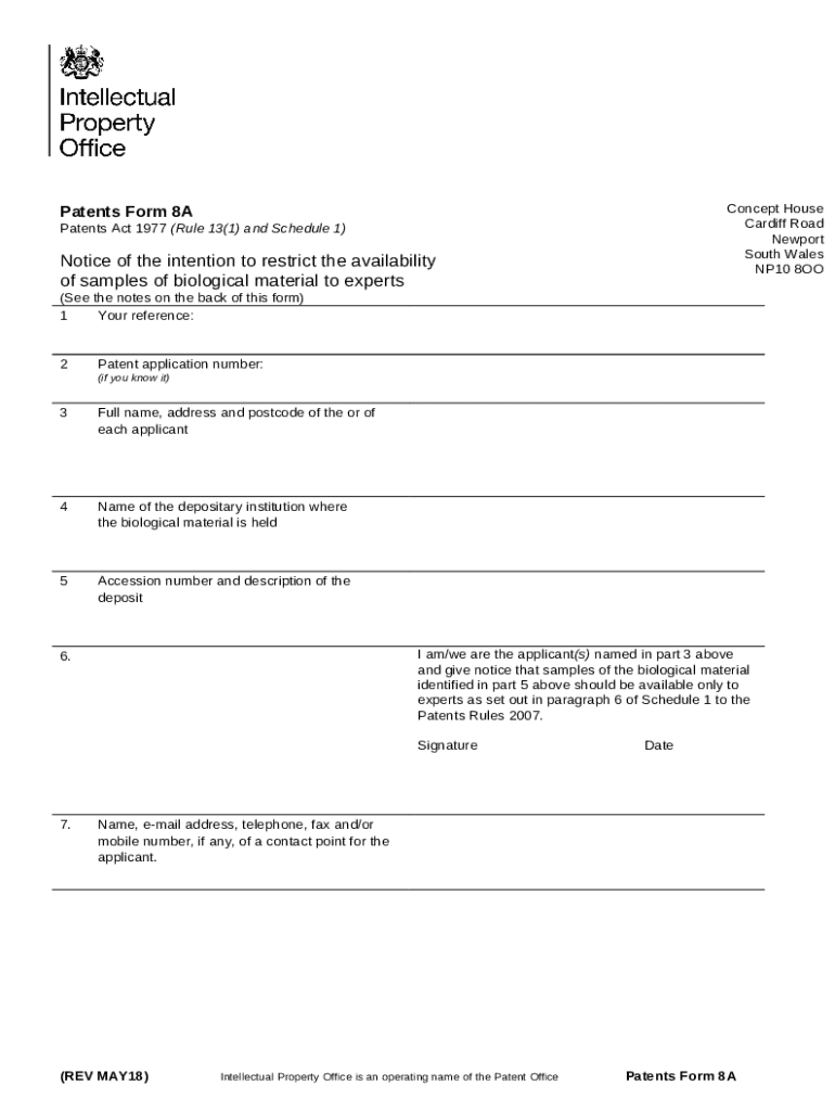 Patent 8a - GOV.UK Doc Template | pdfFiller
