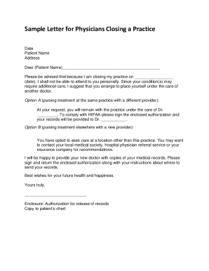 Fillable Online Sample Letter for Physician s Closing a Practice Fax ...
