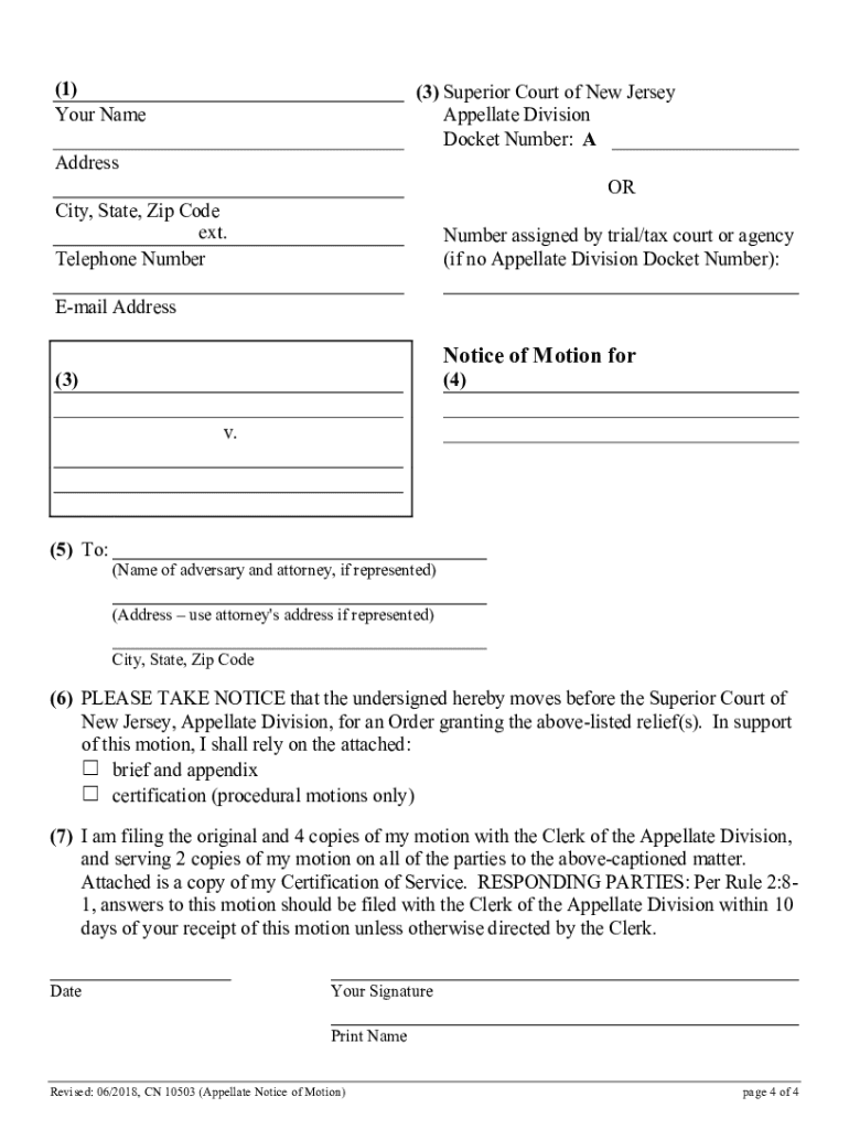 Fillable Online Instructions for Completing the Notice of Motion Form ...