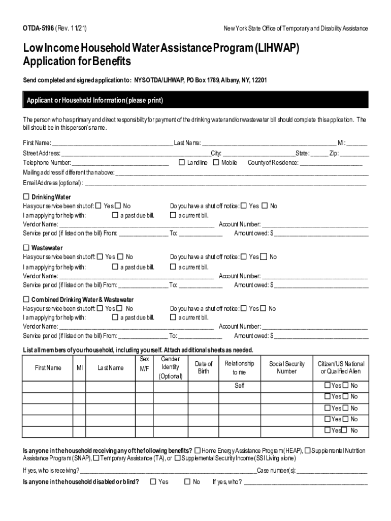 Fillable Online otda ny OTDA-5196 - LIHWAP Application for Benefits ...