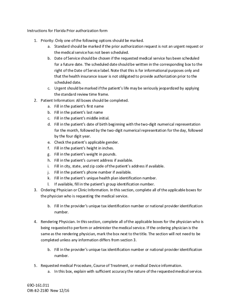 Fillable Online Florida Prior Authorization Form for Medical Procedures ...