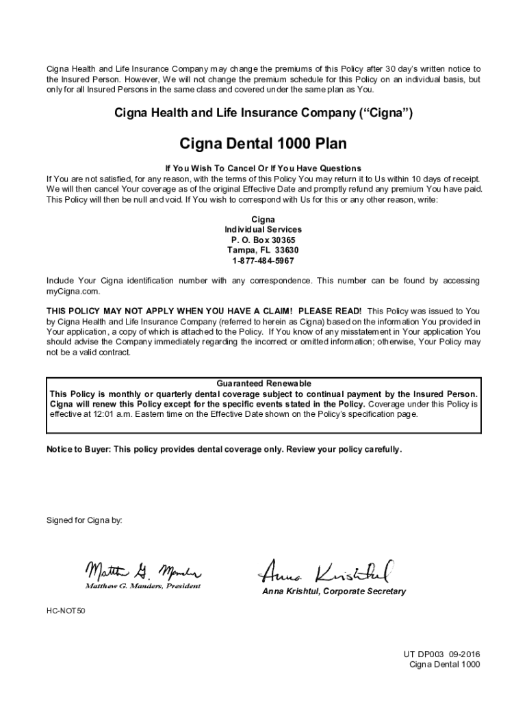 Fillable Online www.cigna.com ut-cigna-dental-1000-policyCigna Dental ...