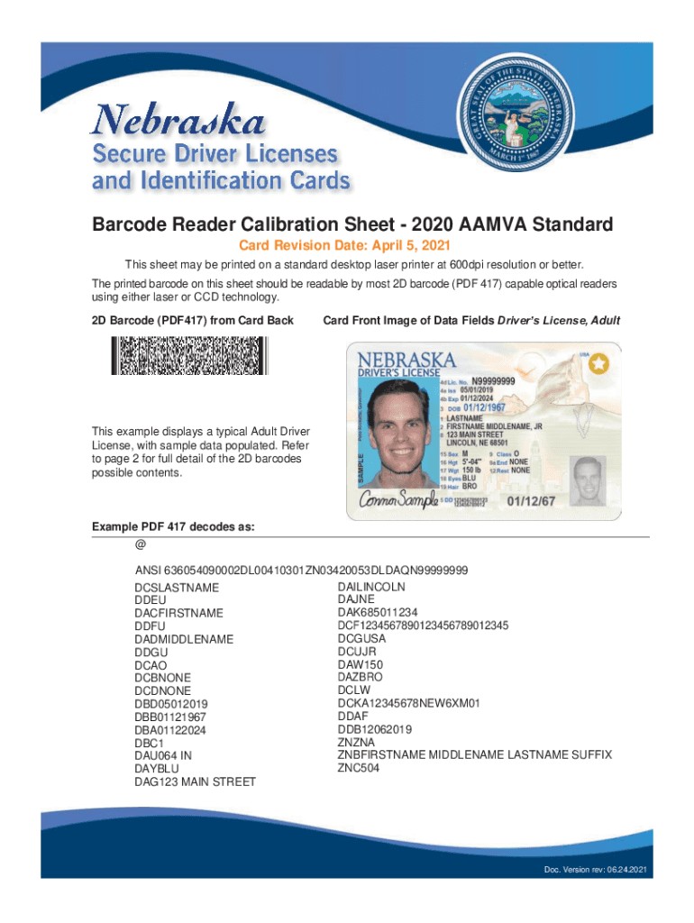 Fillable Online dmv.nebraska.govNEBarcodeCalibration2021Barcode Reader ...