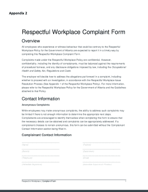 Fillable Online open alberta Respectful Workplace Complaint Form ...