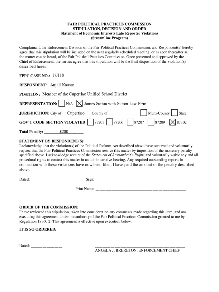 Fillable Online FAIR POLITICAL PRACTICES COMMISSION ... - fppc.ca.gov ...