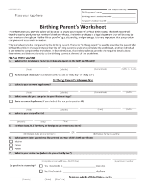 Fillable Online Birthing Parent's Worksheet Fax Email Print - pdfFiller