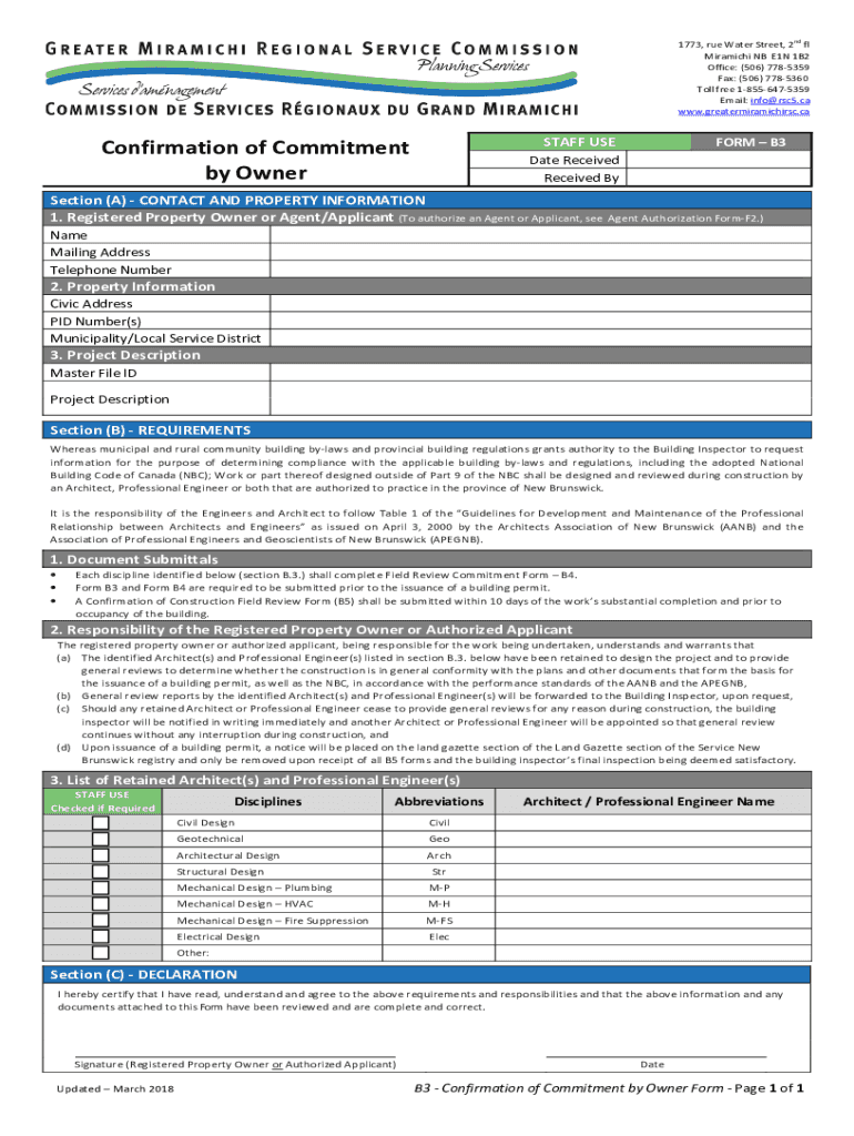 Fillable Online B3-Confirmation of Commitment by Owner Form - March ...