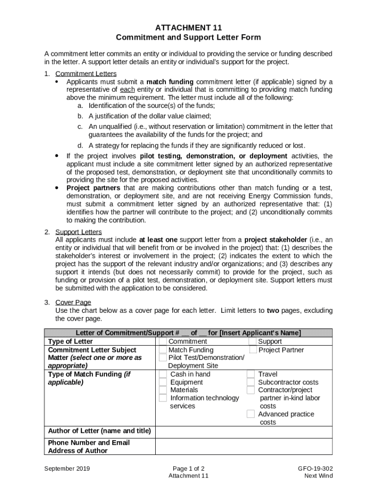 Attachment 11 - Commitment and Support Letter Doc Template | pdfFiller