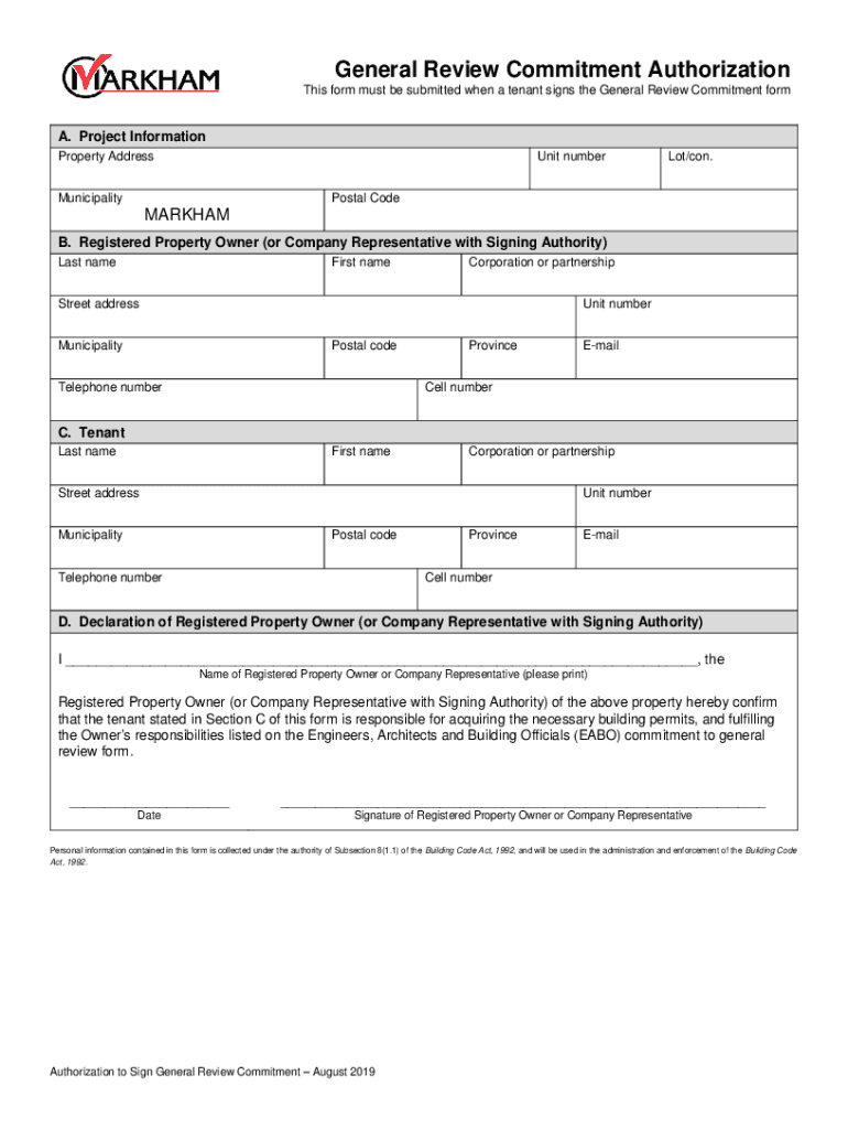 Fillable Online General Review Commitment Authorization. commitment to general review Fax Email ...