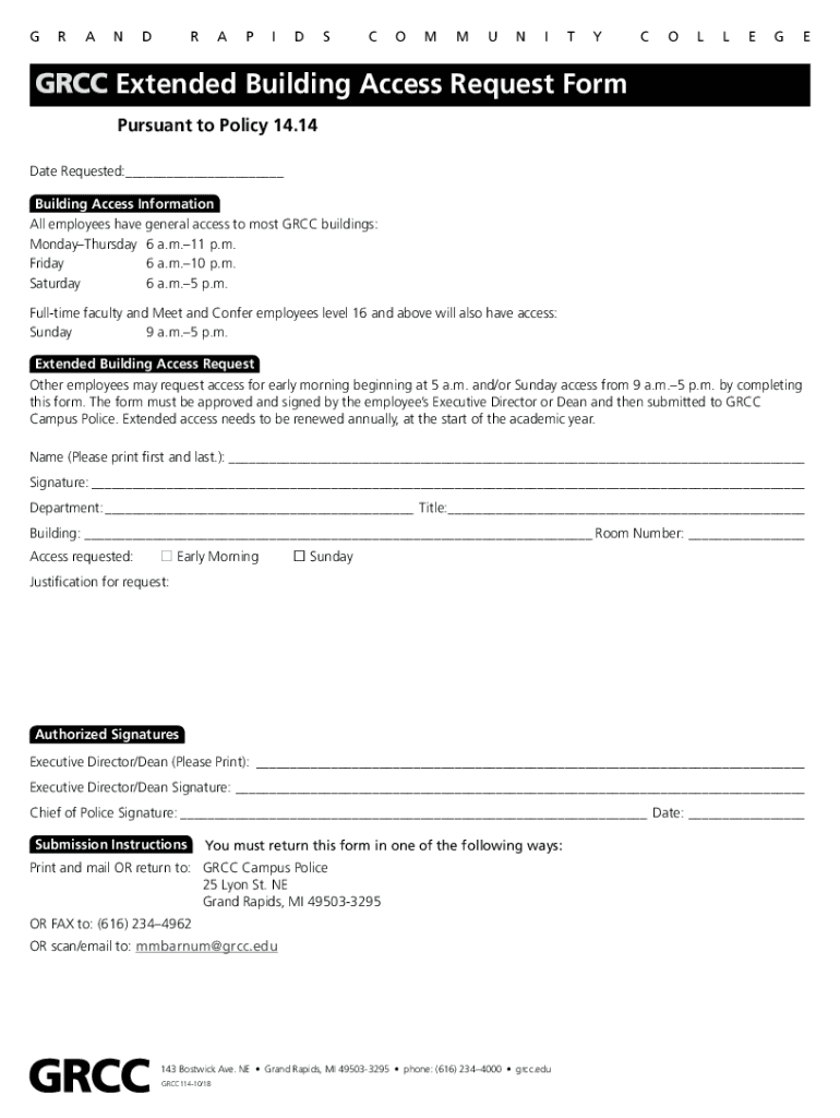 Fillable Online Extended Building Access Form. Form requesting extended ...