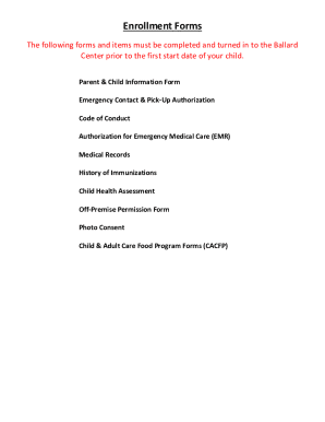 Fillable Online Enrollment Forms - Ballard Center Fax Email Print ...