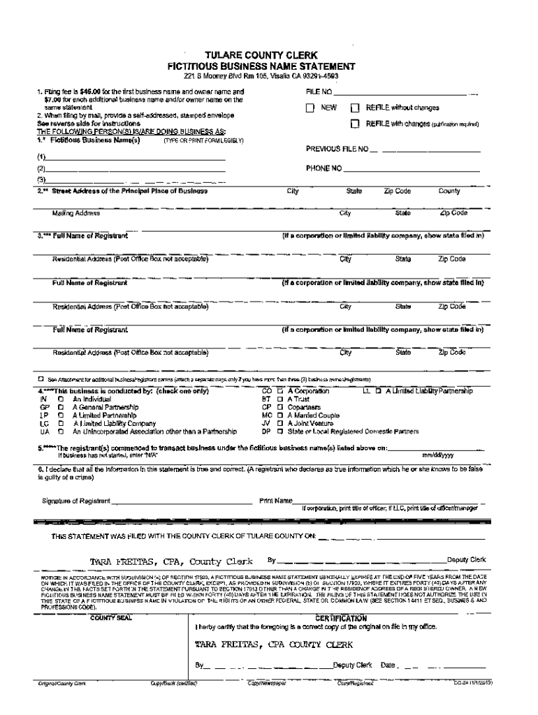 Fillable Online TULARE COUNTY CLERK STATEMENT OF ABANDONMENT OF USE OF ...