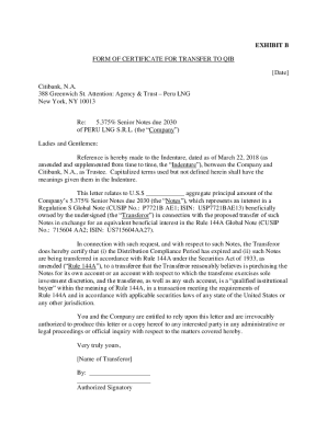 Fillable Online PDF EXHIBIT B FORM OF CERTIFICATE FOR TRANSFER TO QIB ...
