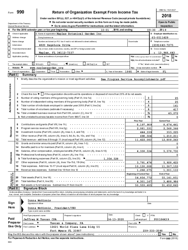 Fillable Online 2018 Tax Return Documents (Naples Botanical Garde) Fax ...