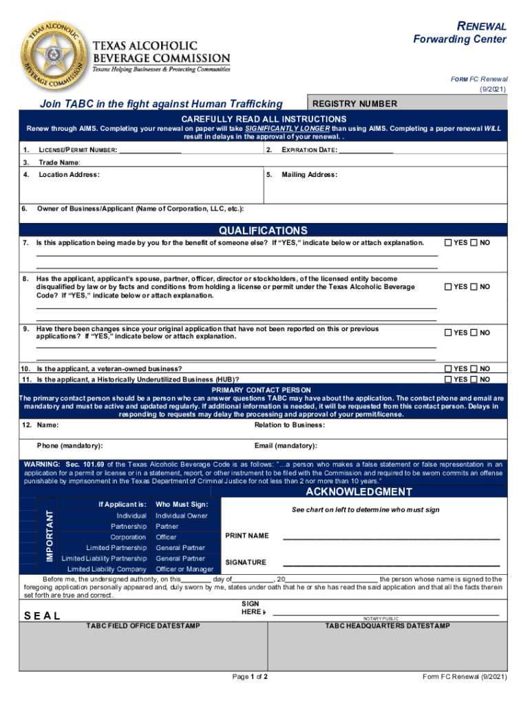 Fillable Online Forwarding Center Join TABC in the fight against Human ...