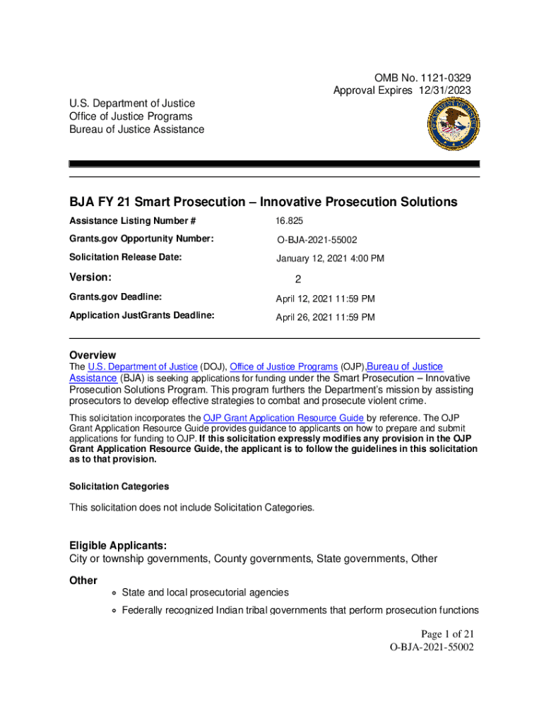 Fillable Online BJA FY 21 Smart ProsecutionInnovative Prosecution Solutions. BJA FY 21 Smart ...