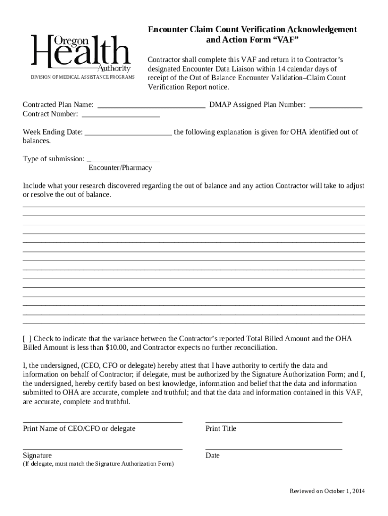 Claim Count Verification Acknowledgment and Action , 10-1-2014 Doc ...