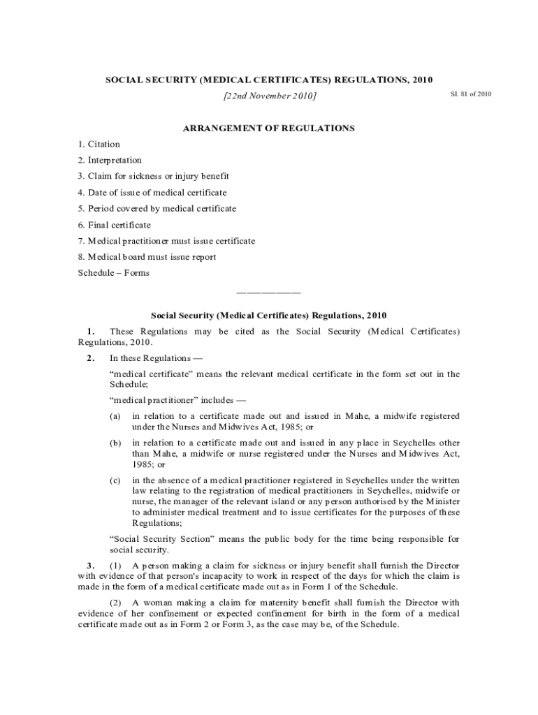 Fillable Online social security (medical certificates) regulations ...